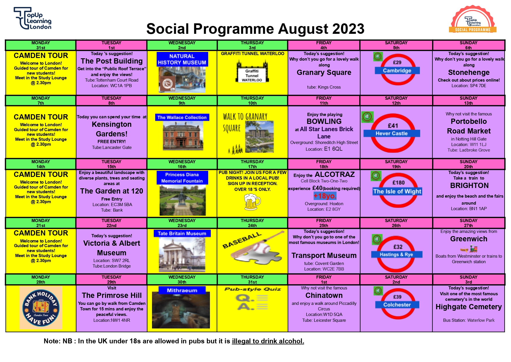 Learn English in London - Social Programme - TopUp Learning London (Tti)
