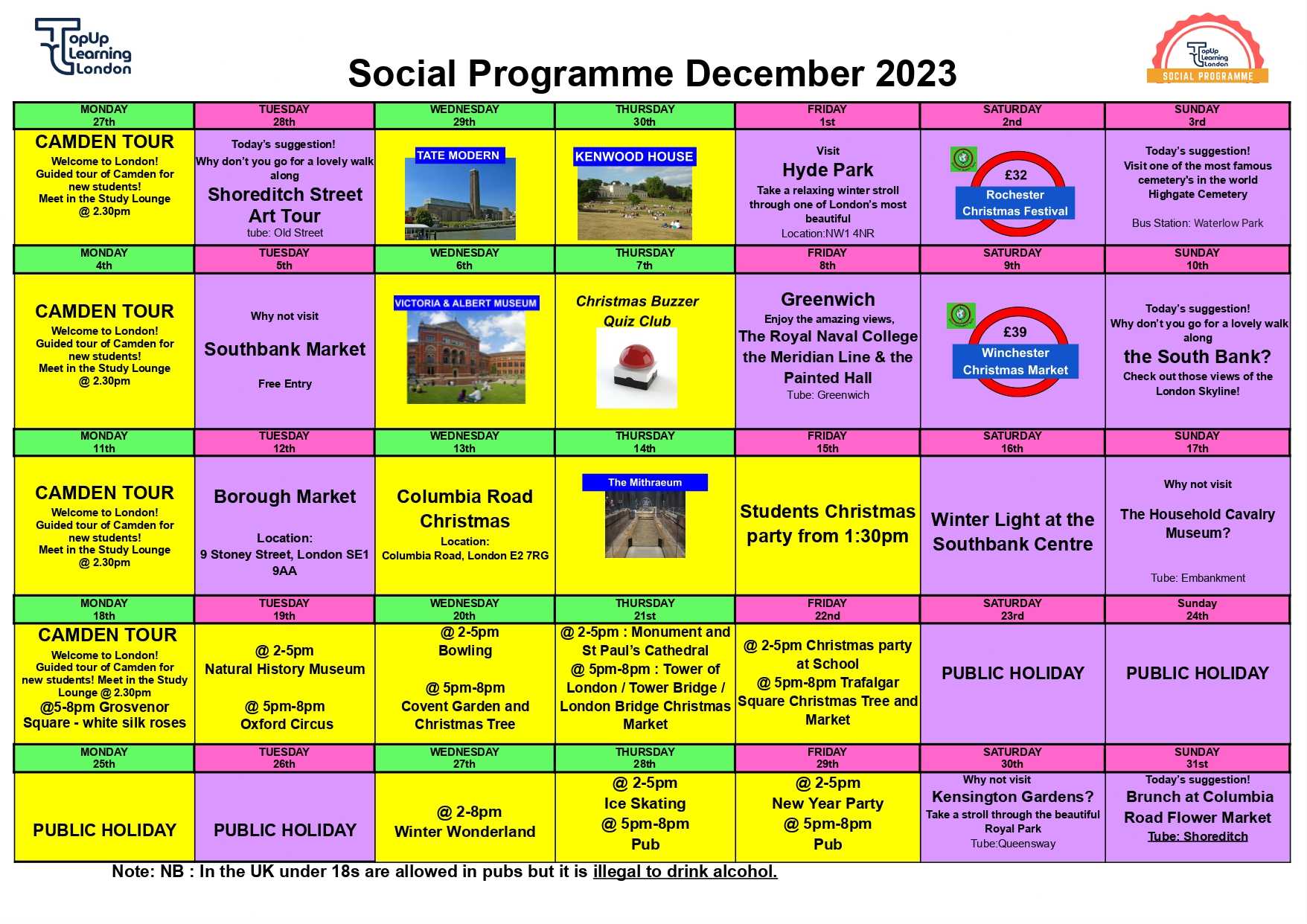 Learn English in London - Social Programme - TopUp Learning London (Tti)