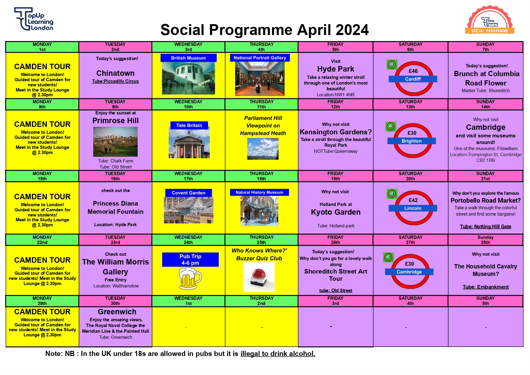 Learn English in London - Social Programme - TopUp Learning London (Tti)