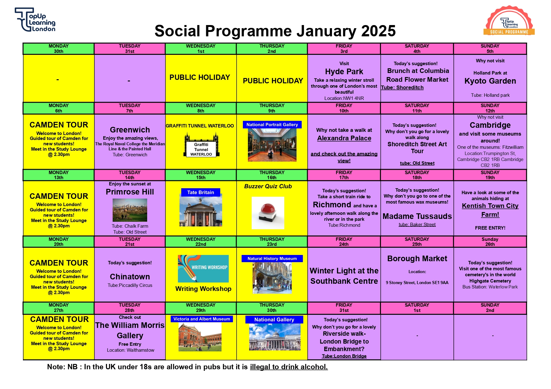 Learn English in London - Social Programme - TopUp Learning London (Tti)